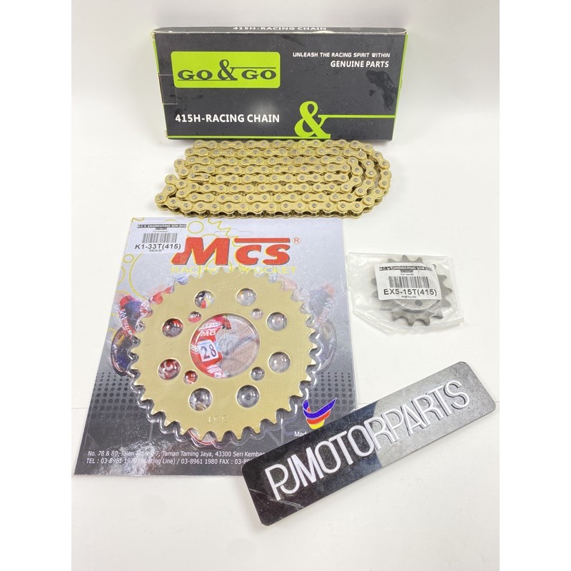 Sprocket Set 415 (Modenas Kriss 100/ CT100/ MR1) 415 Gold Chain + Spoket MCS Gold (1 Set ...