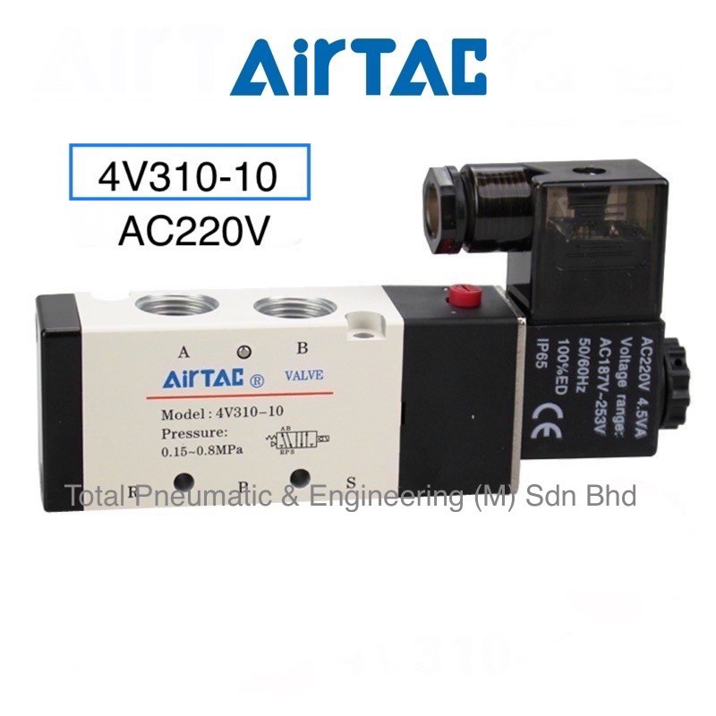 AirTAC 4V310-10 3/8” AC220V Pneumatic 5/2 Way Single Solenoid Valve | Shopee Malaysia