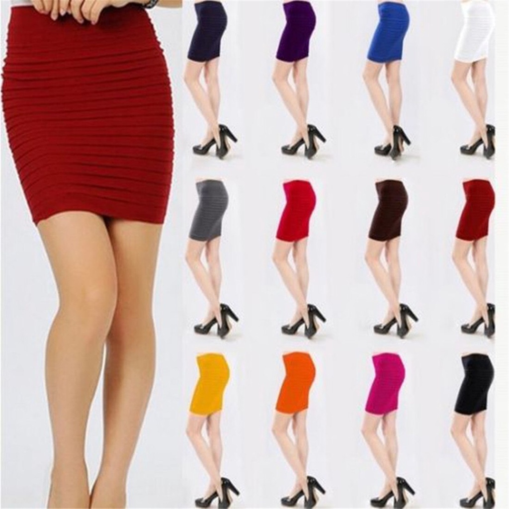 Womens Elastic High Waist Office Lady Pencil Skirt Short Mini Skirt | Shopee Malaysia