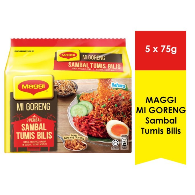 MAGGI Mi Goreng Sambal Tumis Bilis (75g x 5 Packs) Mi Goreng Cili ...