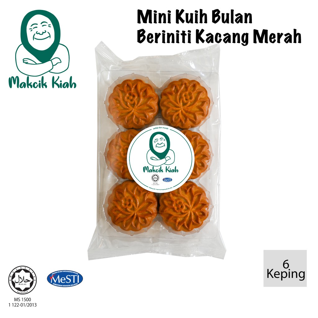 Makcik Kiah - Mini Kek Bulan Berinti Kacang Merah - 6 Biji Satu Beg ...