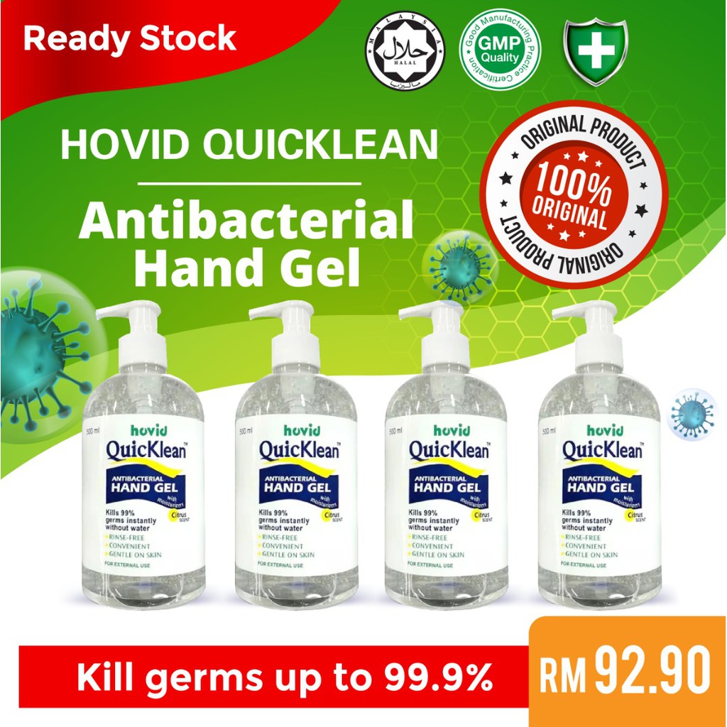 Hovid Quicklean Instant Antibacterial Hand Gel Sanitizer 500ml x 4 ...