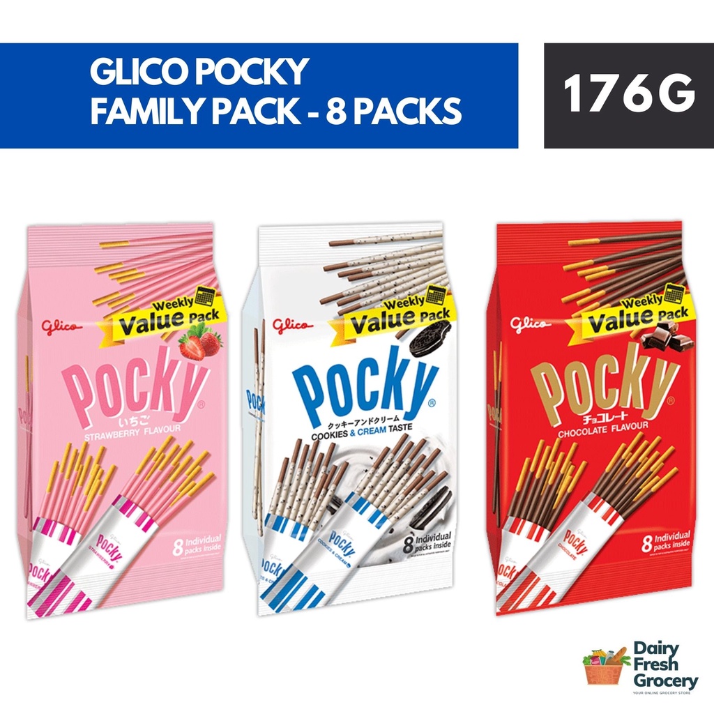 Glico Pocky Family Pack (8pack) - 176g (Flavor: Strawberry / Chocolate ...