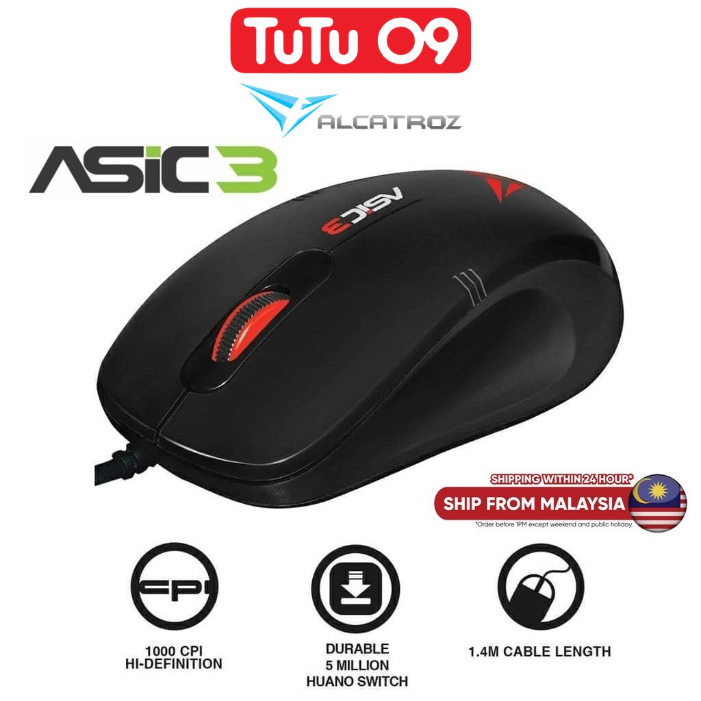 Alcatroz Asic 3 USB Optical Mouse High Resolution 1000 cpi Stylish High ...