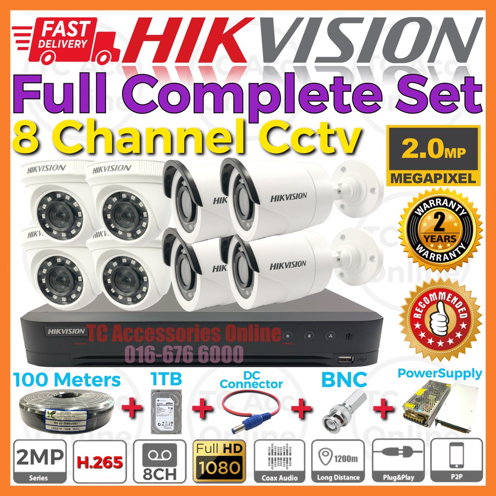 HIKVISION 2MP Full Set DIY 🌟8-CHANNEL🌟 Full HD 1080P HIK CCTV 8CH DVR ...