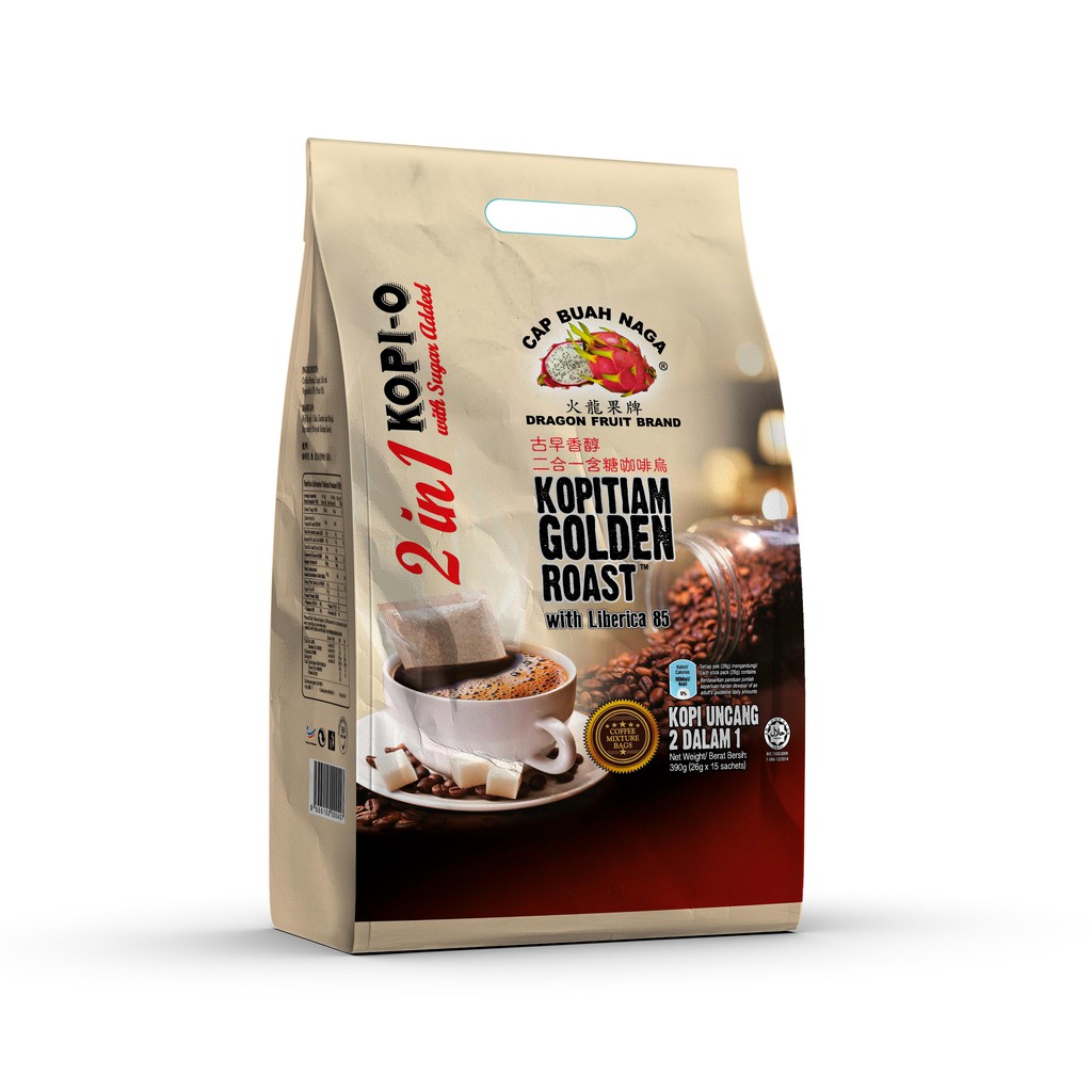 Dragon Fruit Brand Kopitiam Golden Roast - Kopi O 2 in 1 with Sugar Added (26g x 15s') | Shopee ...