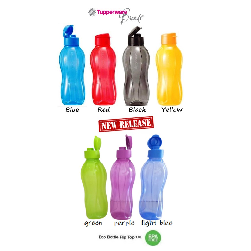 Tupperware Eco Bottle Flip Top 1L (Blue/Red/Black/Yellow/Green/Light ...