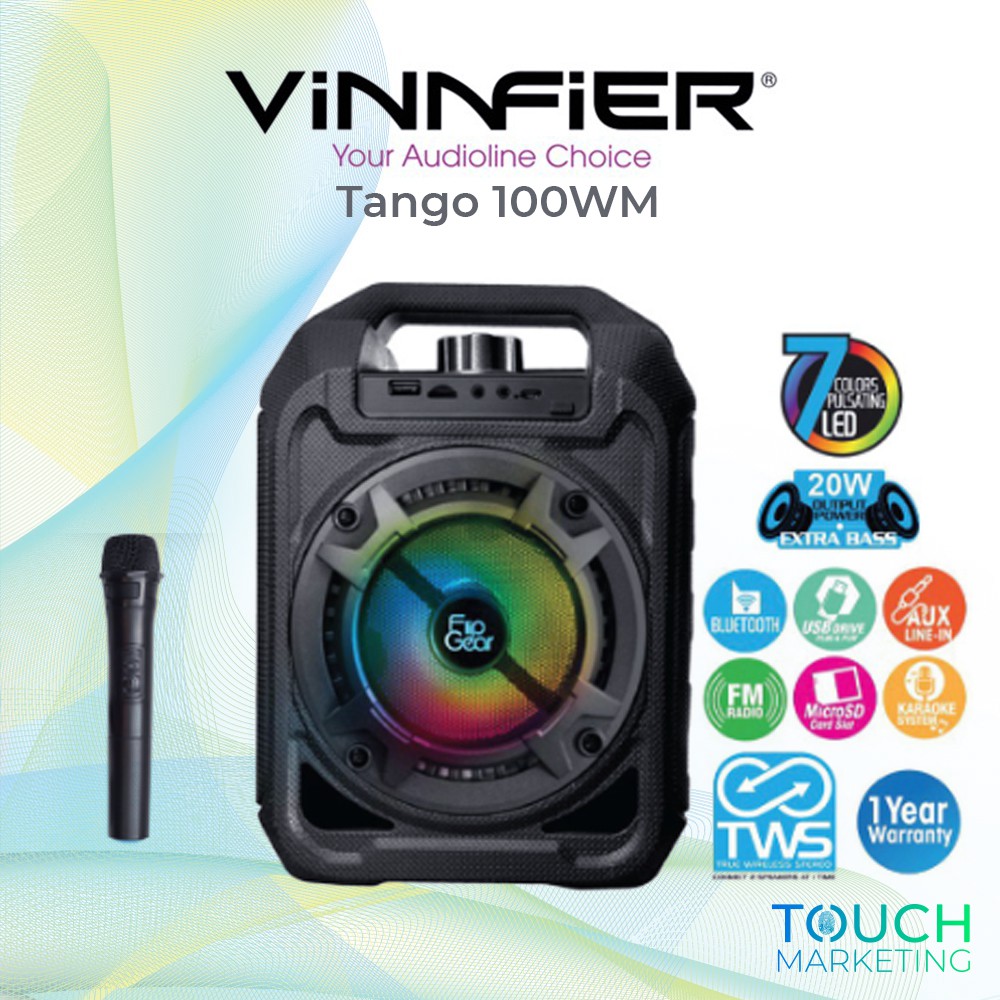 VINNFIER TANGO 100 WM Bluetooth Rechargeable Portable Speaker Free Wireless Microphone | Shopee ...