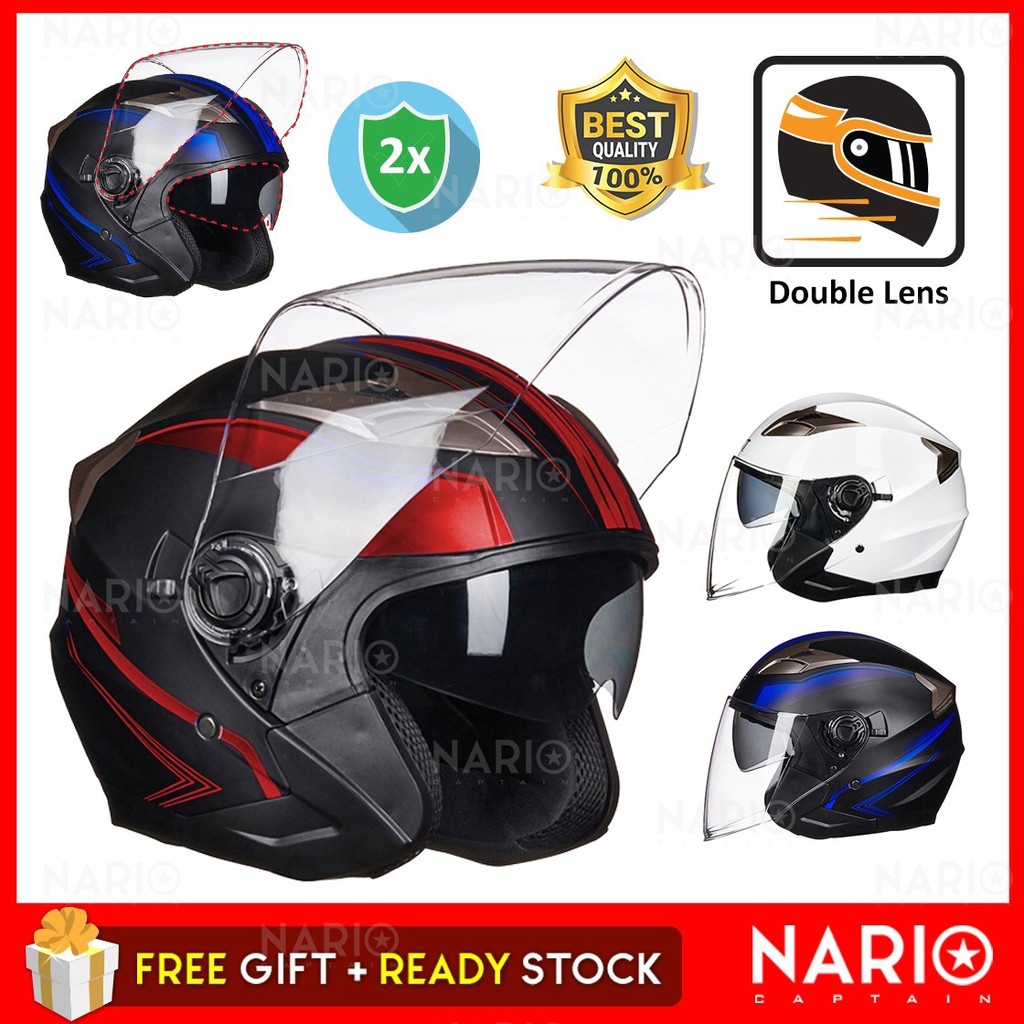 NARIO Double Lens Helmet Motosikal Unisex Universal Light Berat Motor ...