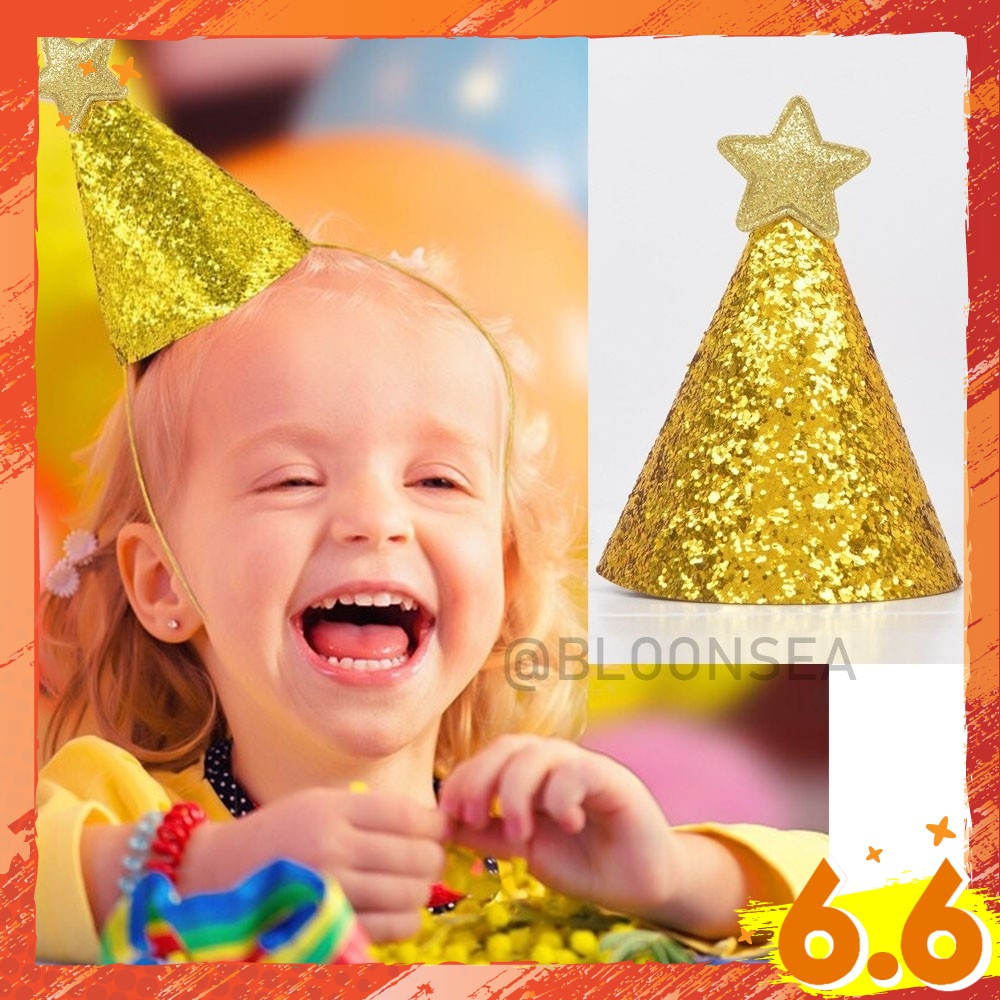 Mini Party Hat Glitter Golden Cone Star Cap Princess Shining Crown ...