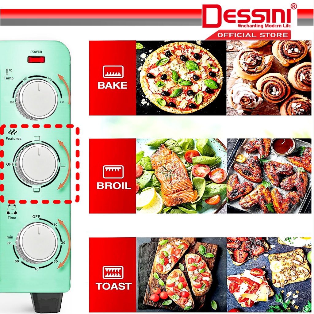 DESSINI ITALY Electric Oven Convection Hot Air Fryer Toaster Timer Oil ...