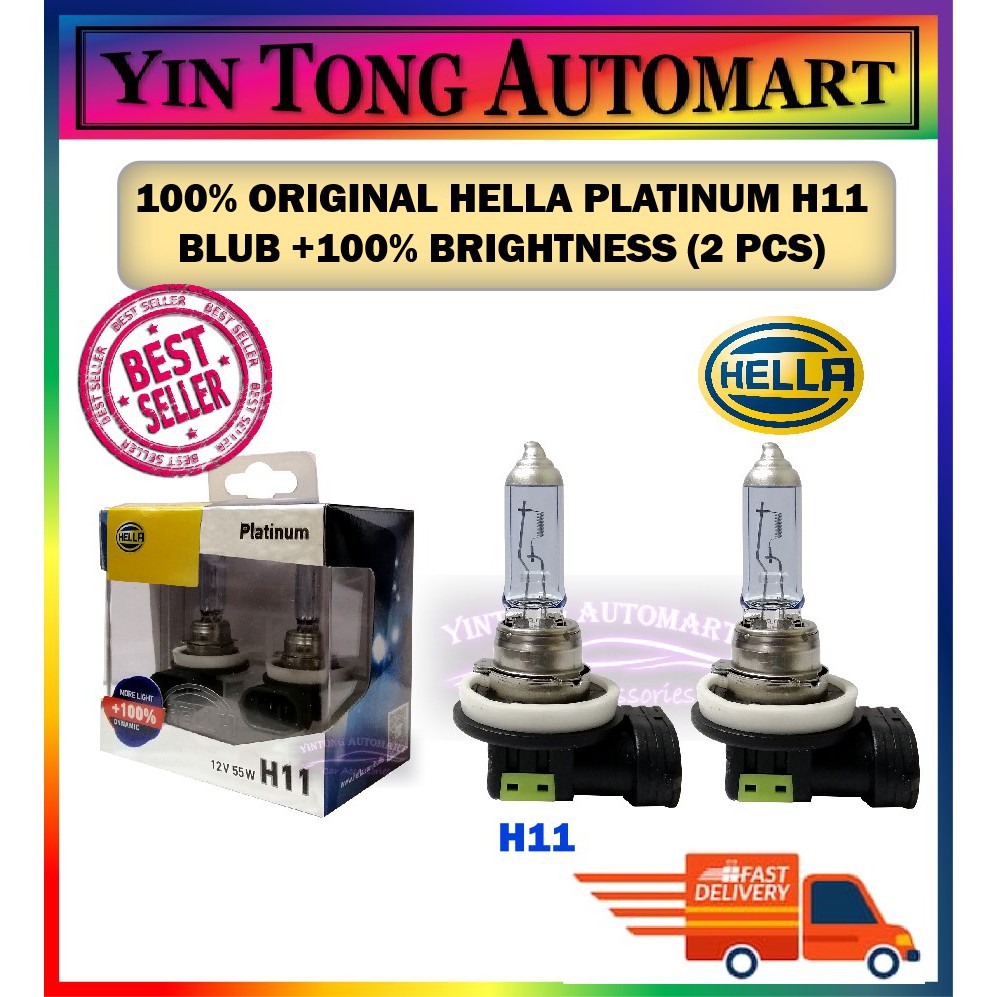 100% ORIGINAL HELLA PLATINUM H11 BULB +100% BRIGHTNESS (2 PCS) | Shopee ...