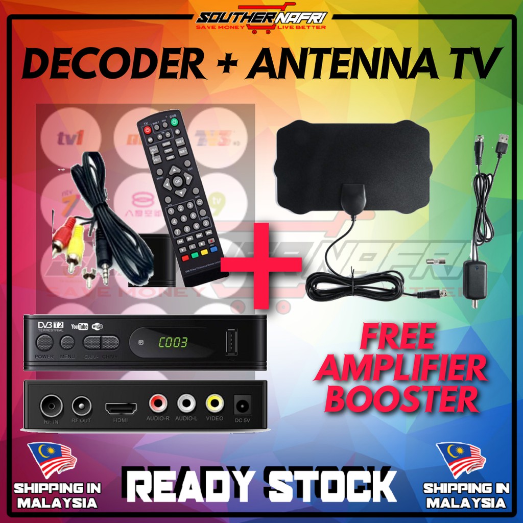 READY STOCK TV BOX DEKODER DECODER+ ANTENNA INDOOR DVBT2 HDTV TV MYTV ...