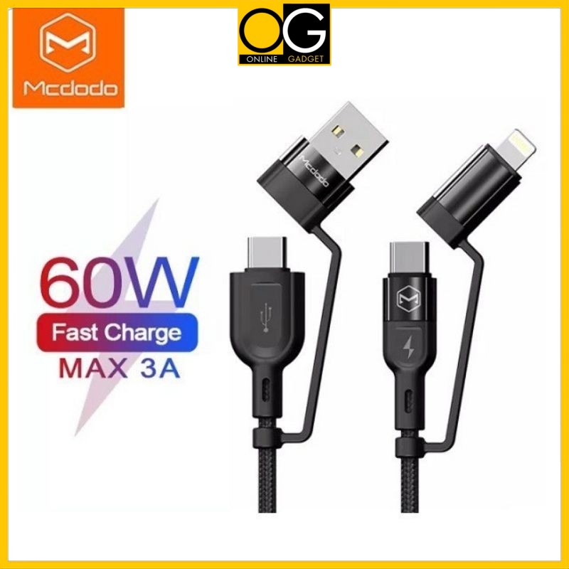 Mcdodo PD 3A USB-A + Type-C to Type-C + Ip 4 in 1 Data Cable 1.2M ...