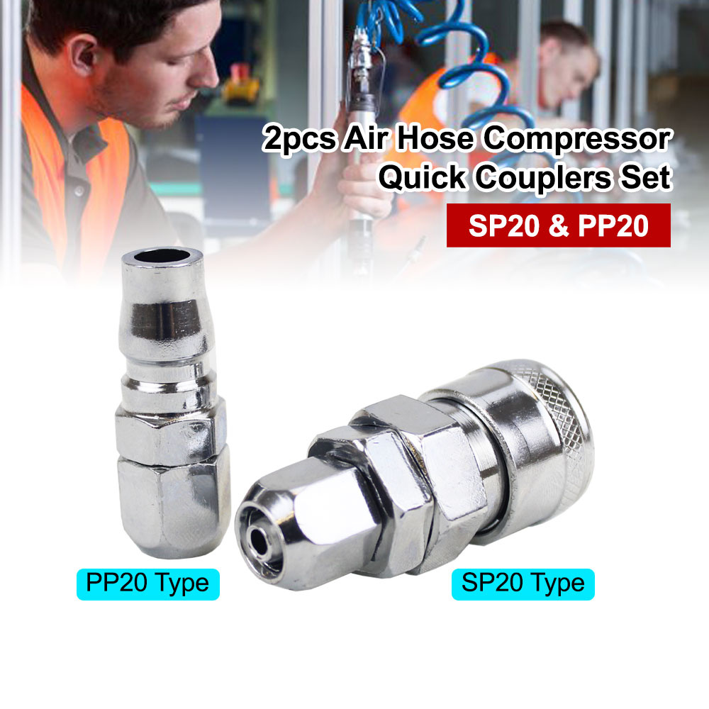 Air Hose Compressor Quick Couplers Set 2pcs SP20 PP20 Push-in Connector ...