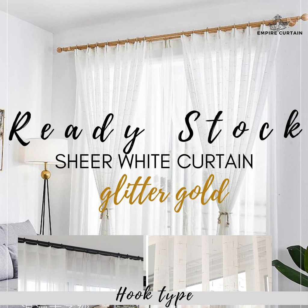 SHEER GOLD(HOOK) - Modern Tulle White Sheer Curtain Langsir Jarang ...