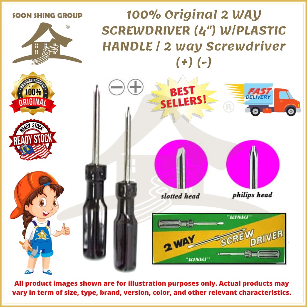 100% Original 2 WAY SCREWDRIVER (4") W/PLASTIC HANDLE / KINKI 2 WAY ...