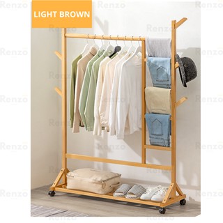 Wood Clothes Wardrobe Rack Cabinet Hanger Hanging Pole Rak Almari ...