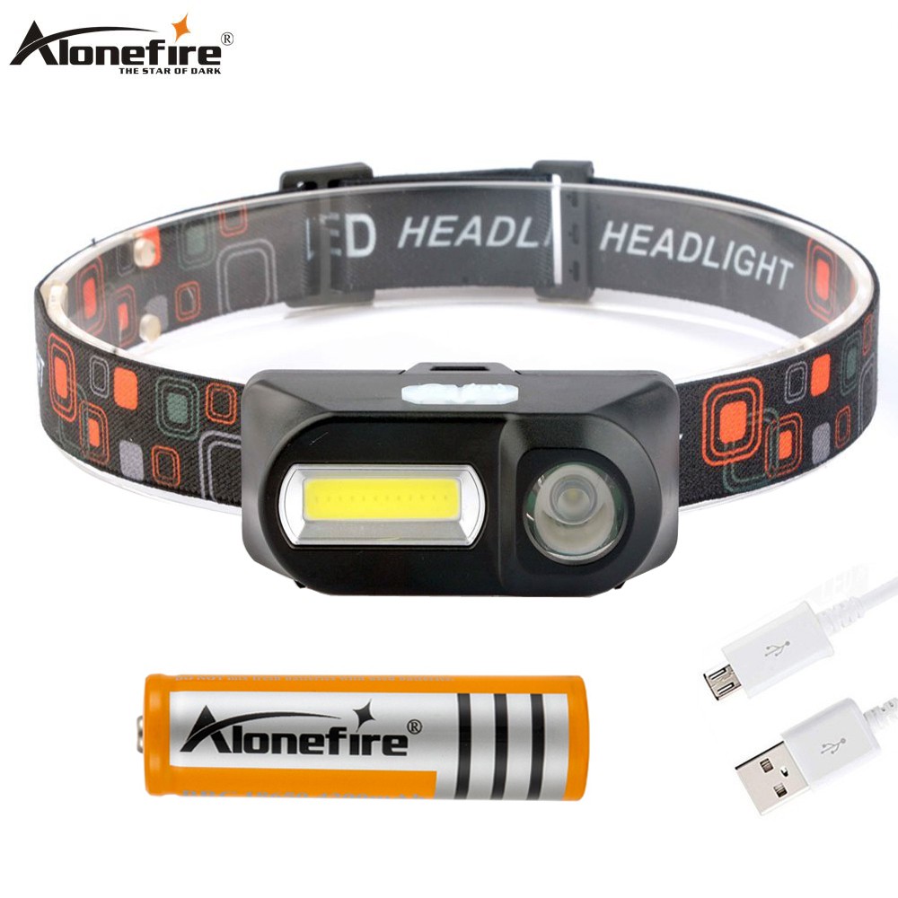 Alonefire HP40 Portable Mini XPE+COB LED Headlamp USB Rechargeable For ...