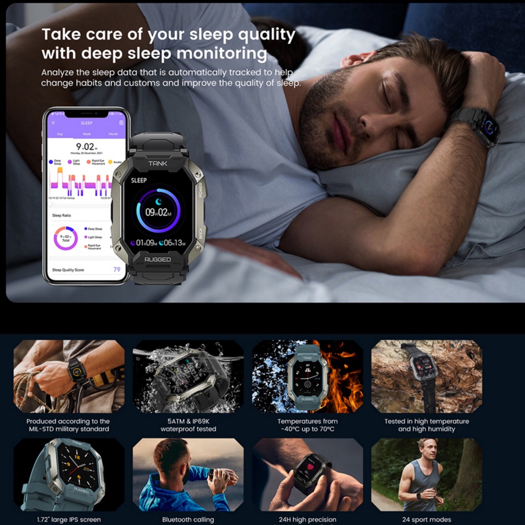 KOSPET TANK M1 PRO Smart Watch Men Rugged Outdoor Sport Fitness Tracker ...