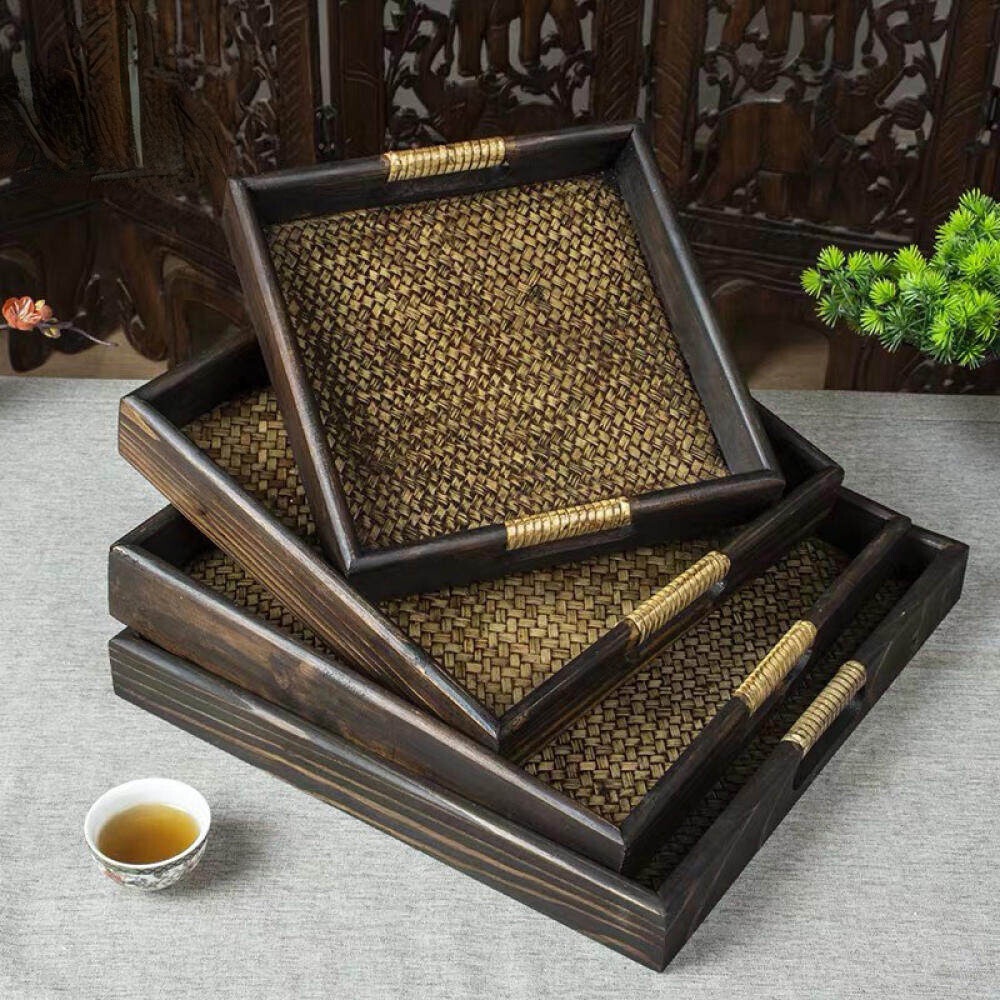 Solid Wood Tray Kettle Cup Tea Tray Large Rectangular Wooden Tray Snack ...