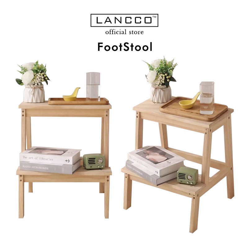 LANCCO Muji Step Stool Solid Wood Scandinavian Deco Living Room Plants Gardening Chair Stool ...