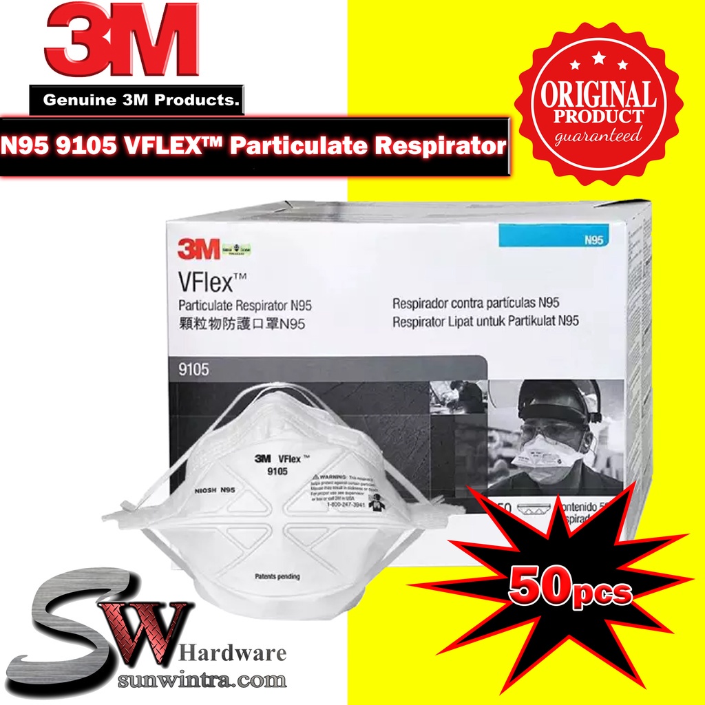 ORIGINAL 3M™ VFlex™ Particulate Respirator/Face Mask 9105,N95 # 50pcs | Shopee Malaysia