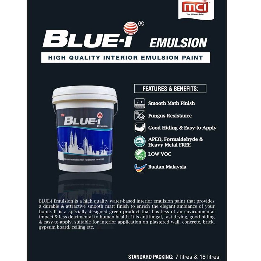 MCI BLUE-I EMULSION PAINT INTERIOR PAINT WHITE CAT KAPPO/CAT KAPUR/CAT ...