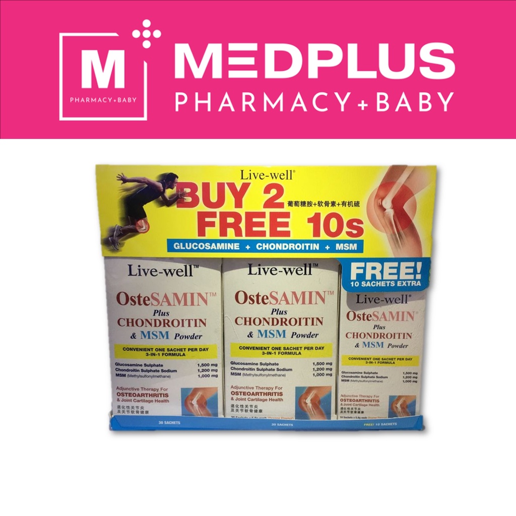 Live-Well Twin Pack Ostesamin Plus Chondroitin & MSM Powder (30'sx2 +10 ...