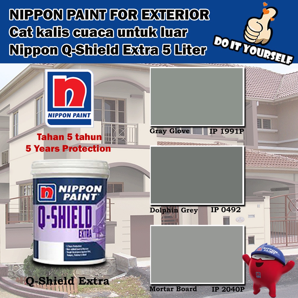 Nippon Paint Q-Shield Extra Exterior Collection 5 Liter Gray Glove ...