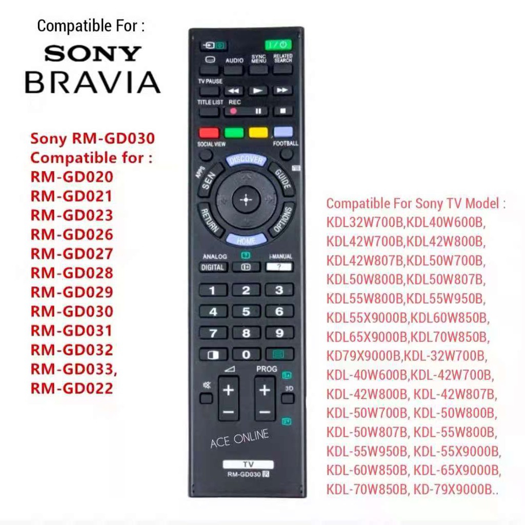 SONY LCD LED TV Remote Control for RM-GD030 GD023 GD033 RM-GD031 RM ...