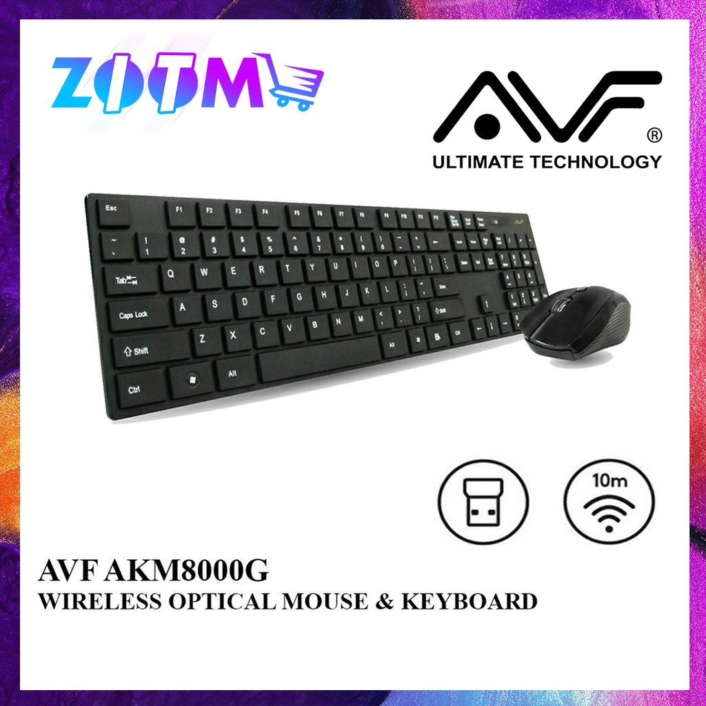 AVF AKM8000G 2.4G WIRELESS KEYBOARD AND MOUSE COMBO SET-BLACK | Shopee ...