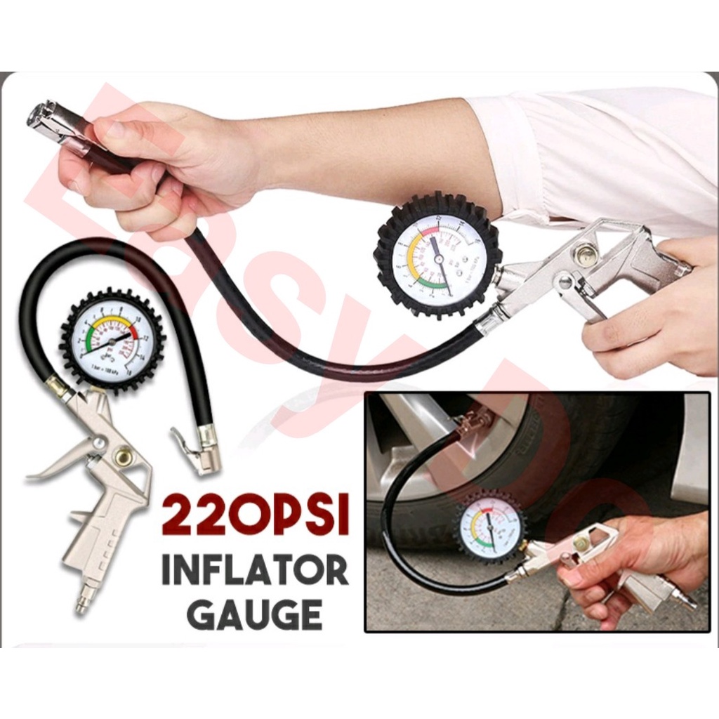 220 PSI Car Tyre Tire Air Pressure Inflator Gauge Meter Tester Gun Air ...