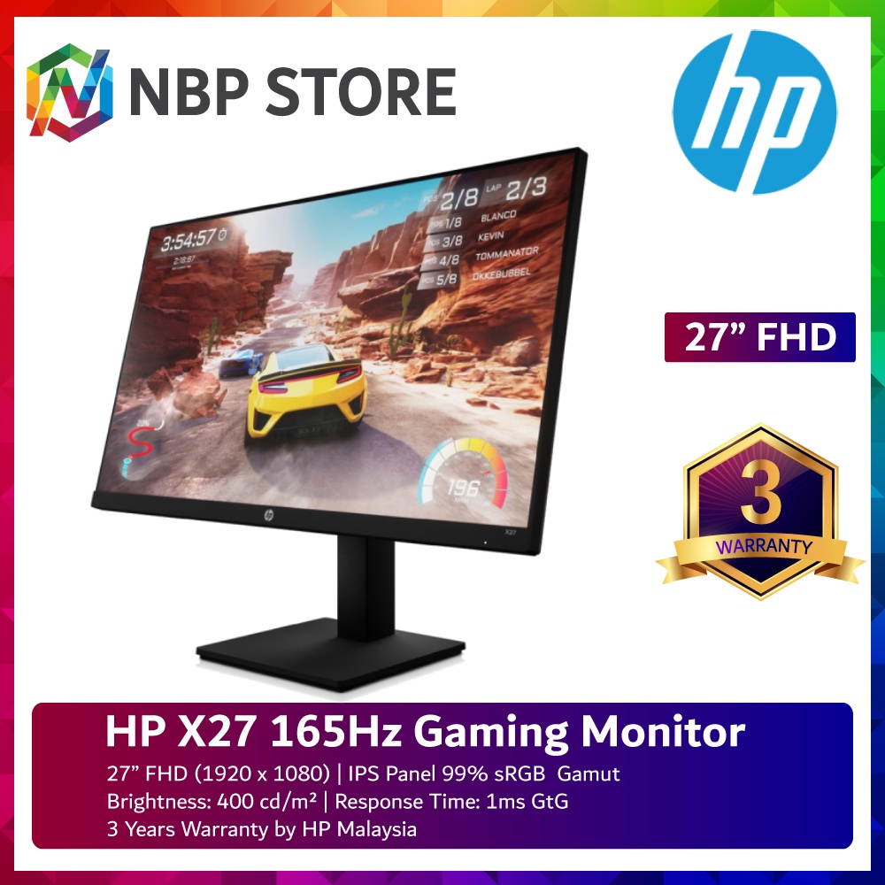 HP X27 27" FHD 165Hz 1ms IPS Gaming Monitor ( DisplayPort, HDMI, 3 Yrs ...