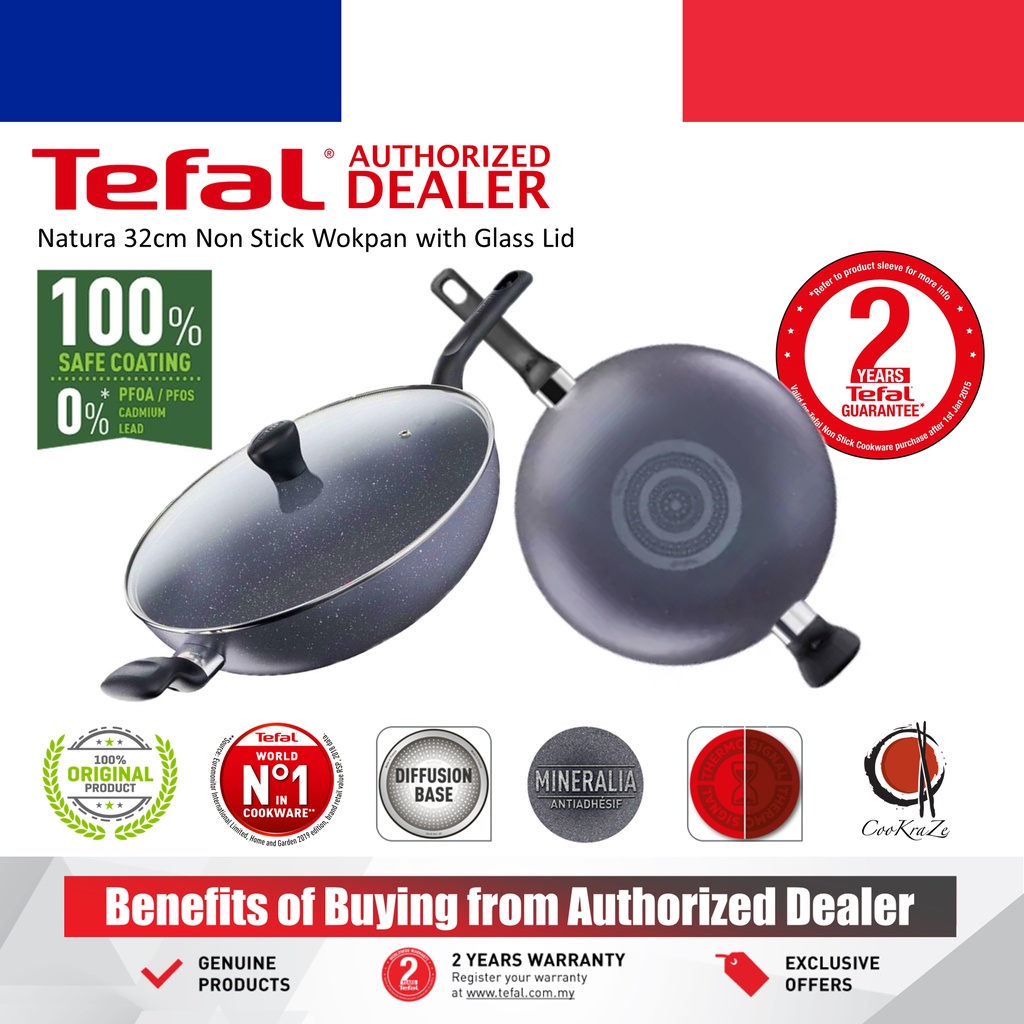 Tefal Natura Non Stick Wokpan with Glass Lid (32cm) B22694/B2269495 | Shopee Malaysia