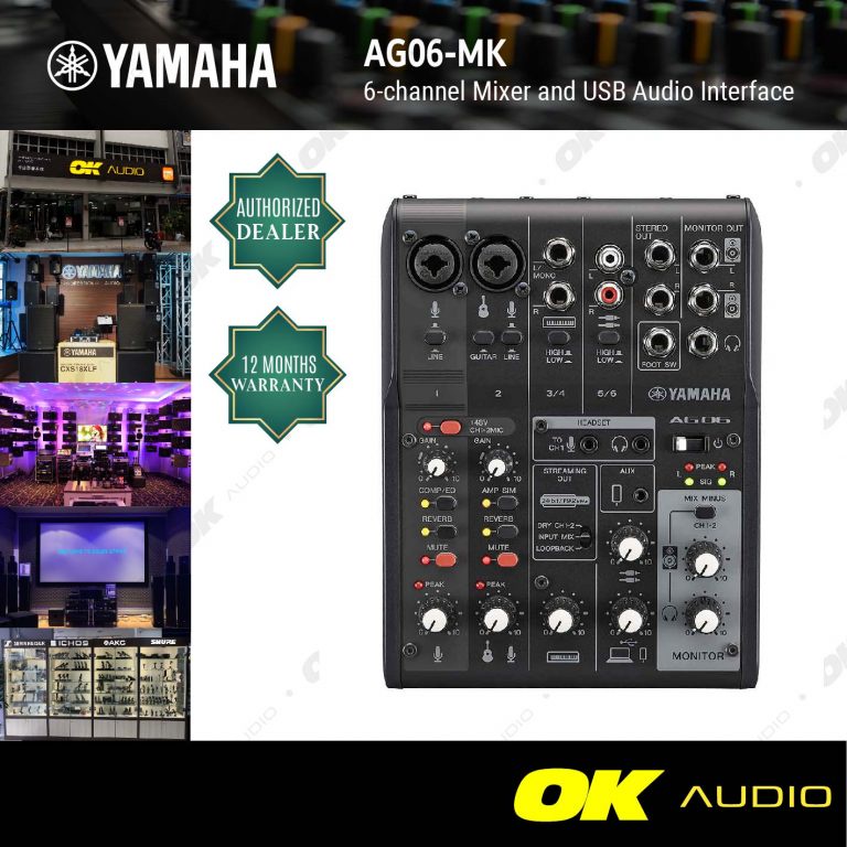Yamaha AG06 MK2 6-channel Mixer and USB Audio Interface (AG-06 MKII ...
