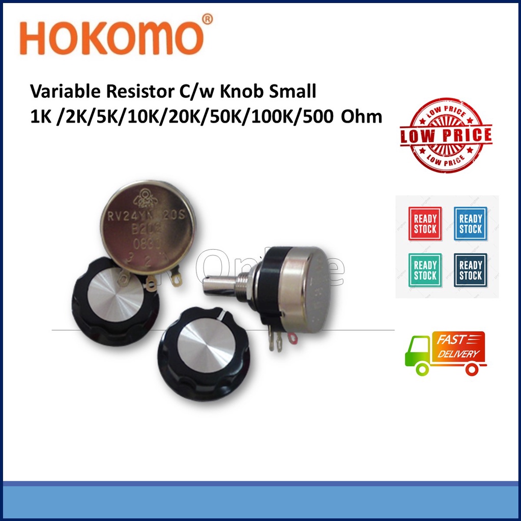 HOKOMO VR VARIABLE RESISTOR 500Ohm /1K/2K/5K/10K/20K/50K/100K Ohm C/w ...