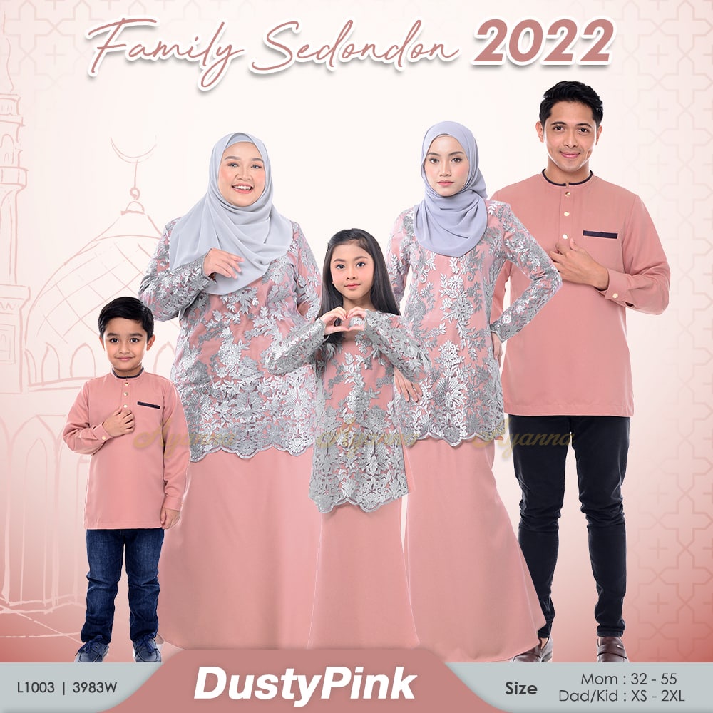 Baju Raya Sedondon Family Tema Warna Dusty Pink Set Family Ayah Ibu ...
