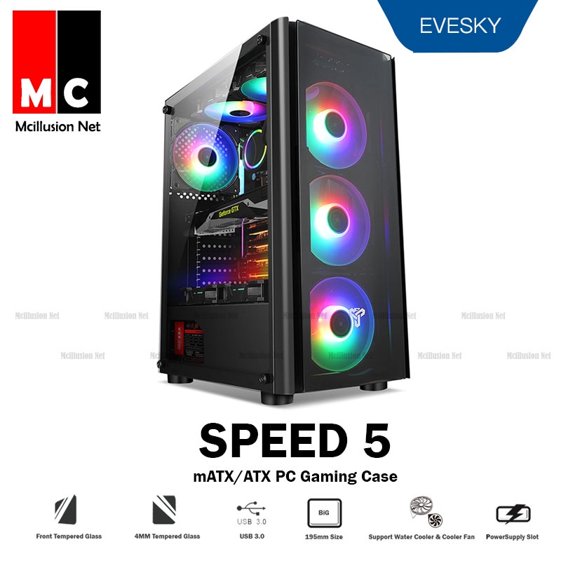 EVESKY Speed5 Gaming mATX/ATX/ITX PC Gaming Case | Shopee Malaysia