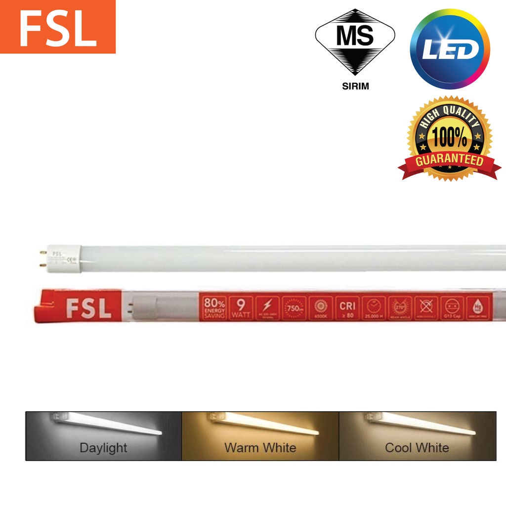 FSL T8 18W LED TUBE WITH SIRIM 4FIT (6500K 4000K 3000K) | Shopee Malaysia