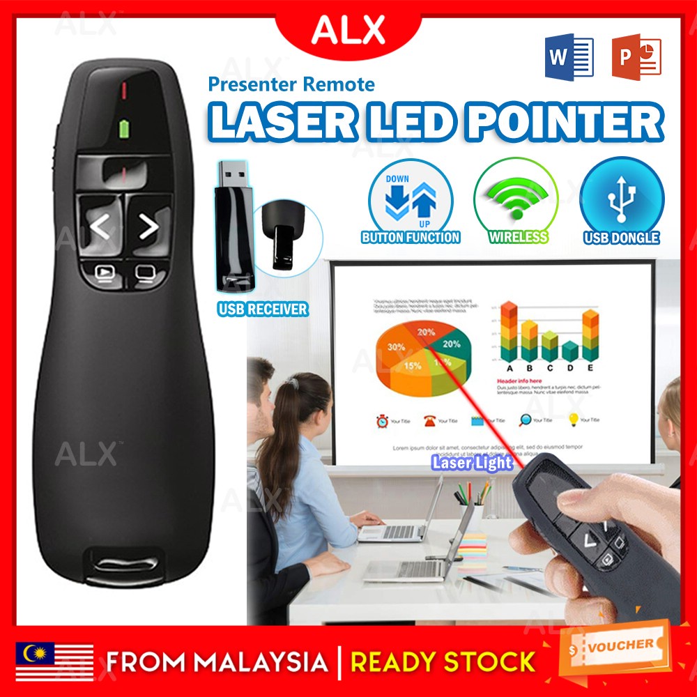 ALX Wireless USB Presenter Red Laser Pen Pointer Pen 2.4GHz Remote ...