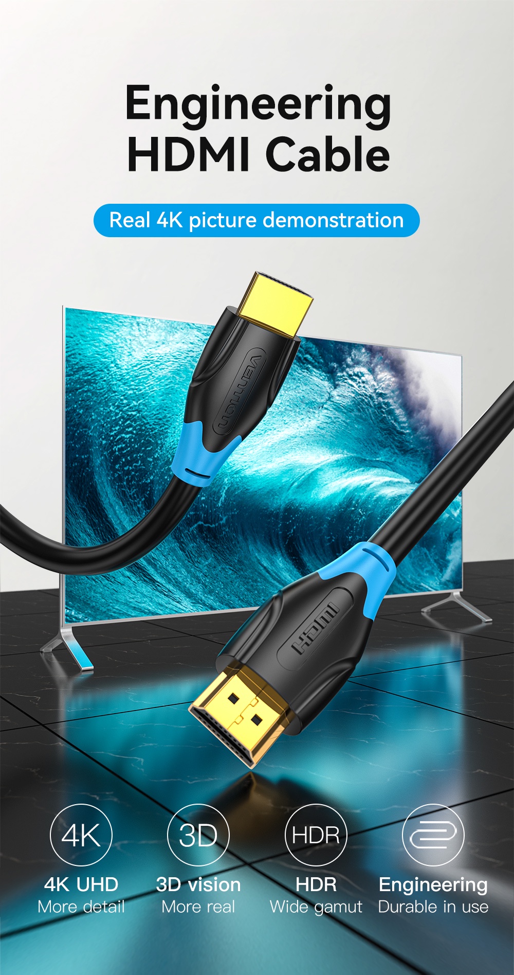 Vention HDMI Cable 2.0 High Speed 18Gbps 4K 3D 1080P for HDTV Bluray ...
