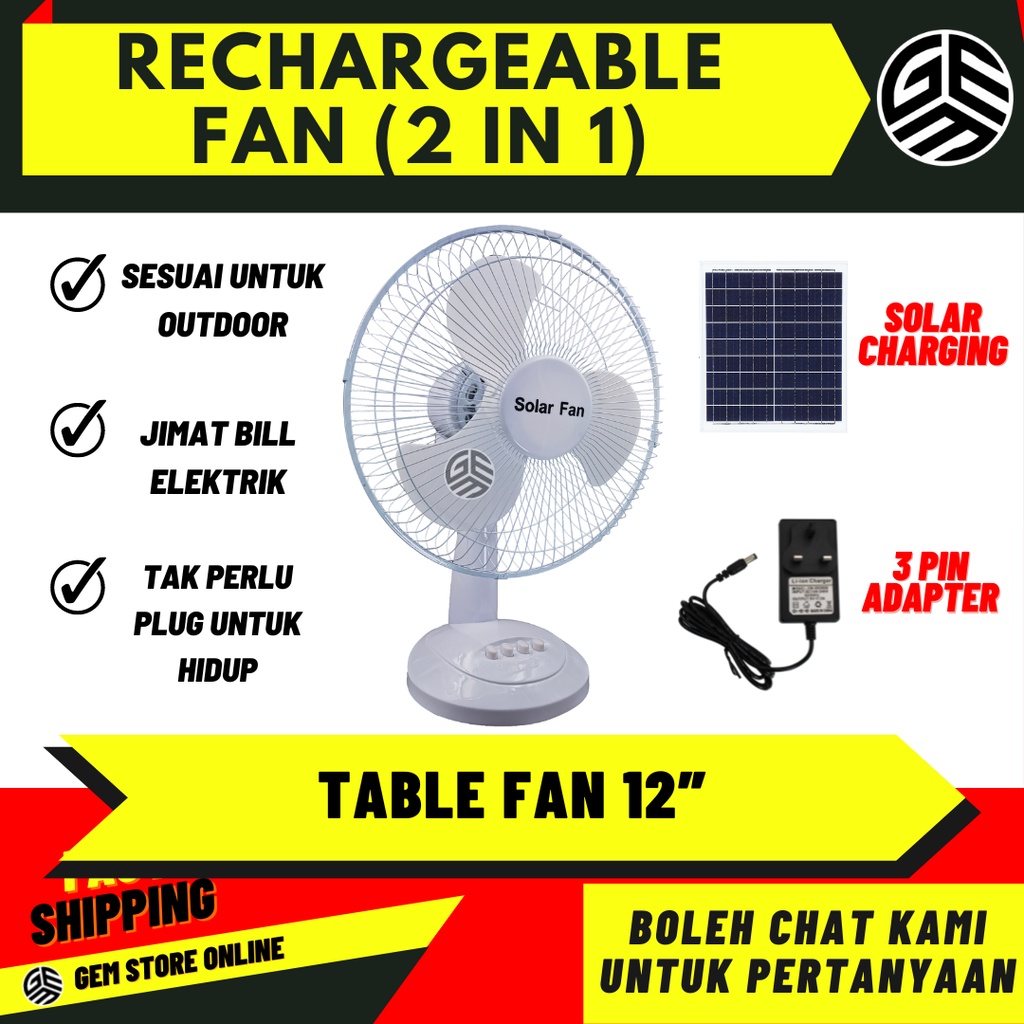 Outdoor Solar Fan / Rechargeable Table Fan / Kipas Meja / Portable ...