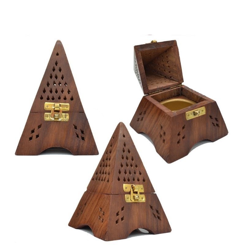 PYRAMID WOODEN MABKHARA Incense Burner Bukhoor Bakhoor Burner Agarwood ...