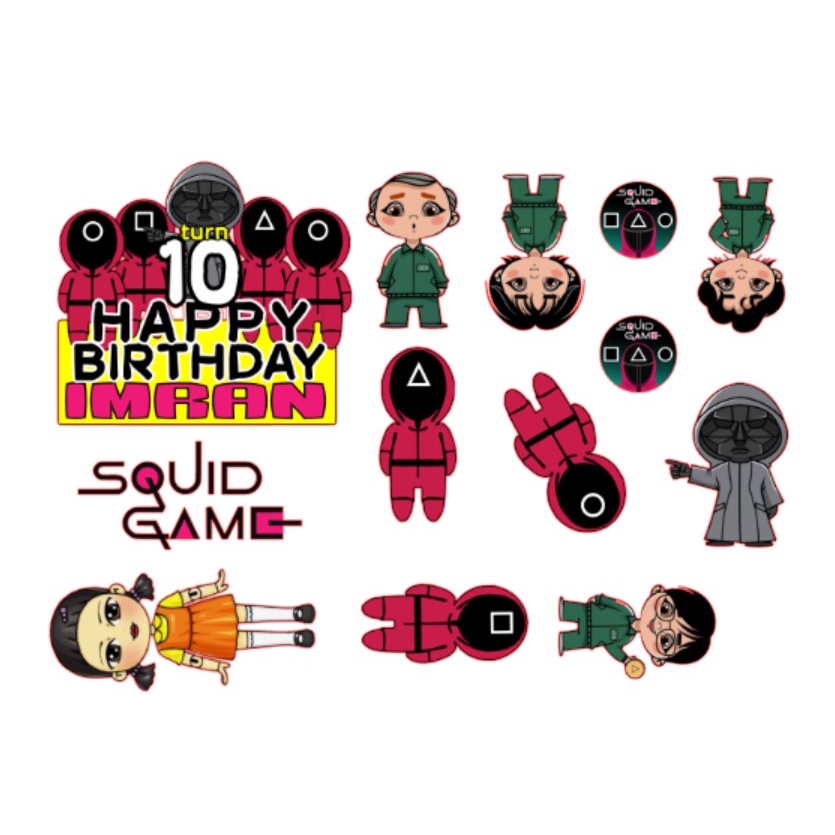 SQUID GAME High Quality Paper Cake Topper Kek Cake Decor Cupcake Topper ...