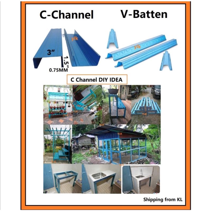 MEGA 5Ft C PURLIN /C CHANNELS/ TOP HEAD / BATTERN BESI BOMBONG | Shopee ...