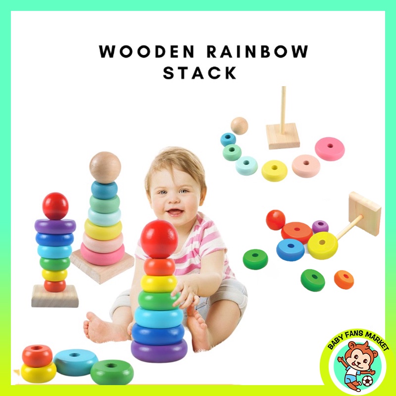 Wooden Stacking Rings 6 Ring Sensory Baby Stacker Kids Toy Stack Up ...