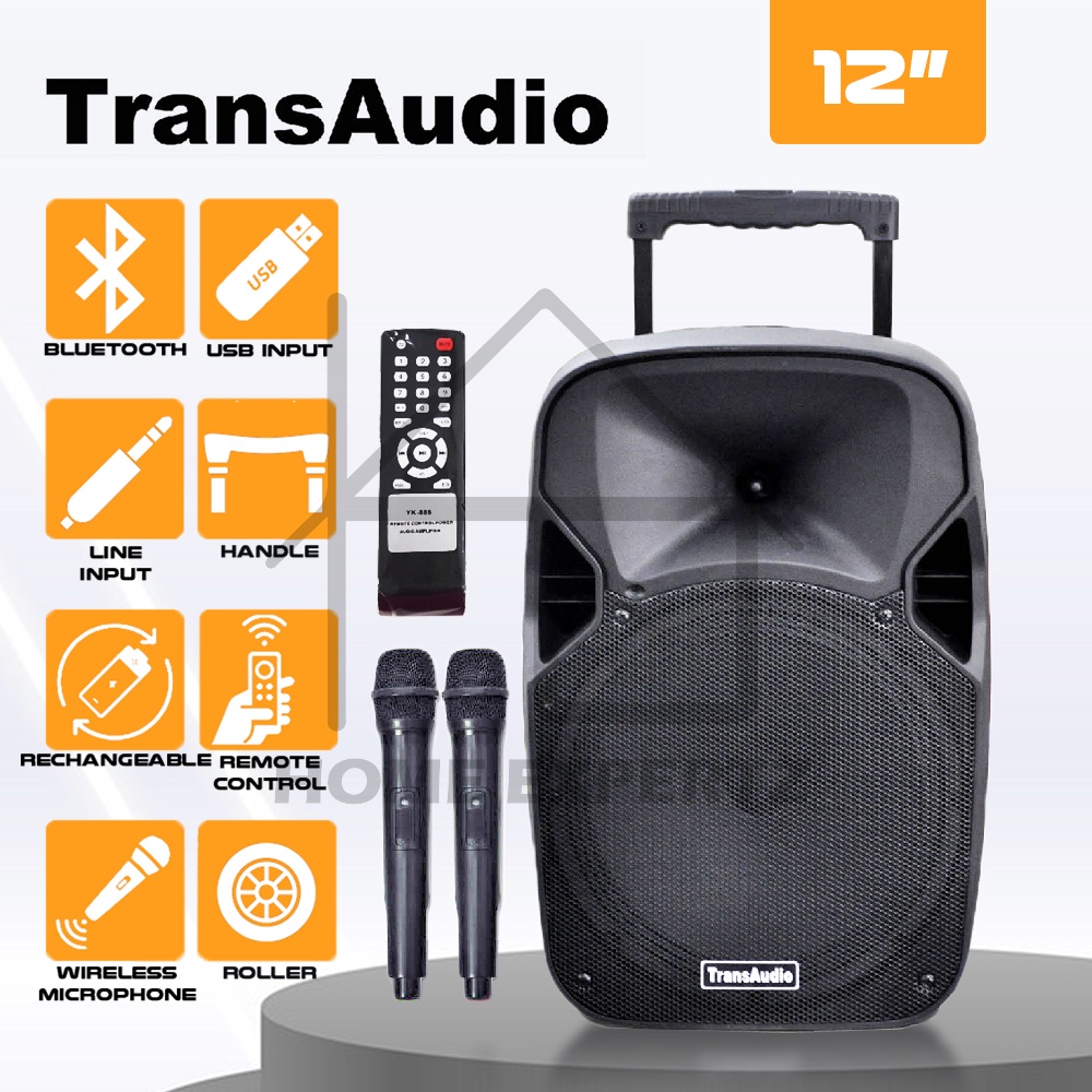 TRANSAUDIO 12" RECHARGEABLE PORTABLE TROLLEY SPEAKER SYSTEM PA SPEAKER ...