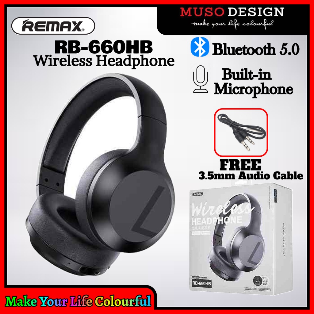 Remax Wireless Headphone Bluetooth V5.0 Microphone Stereo Heavy Bass Headphones Headset with 3 ...