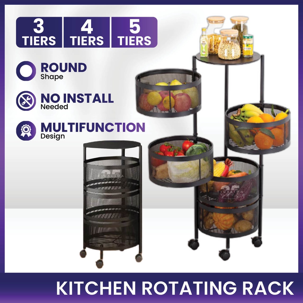 Kitchen Rotating Foldable Rack 3 / 4 / 5 Tiers Round Rack Kitchen ...